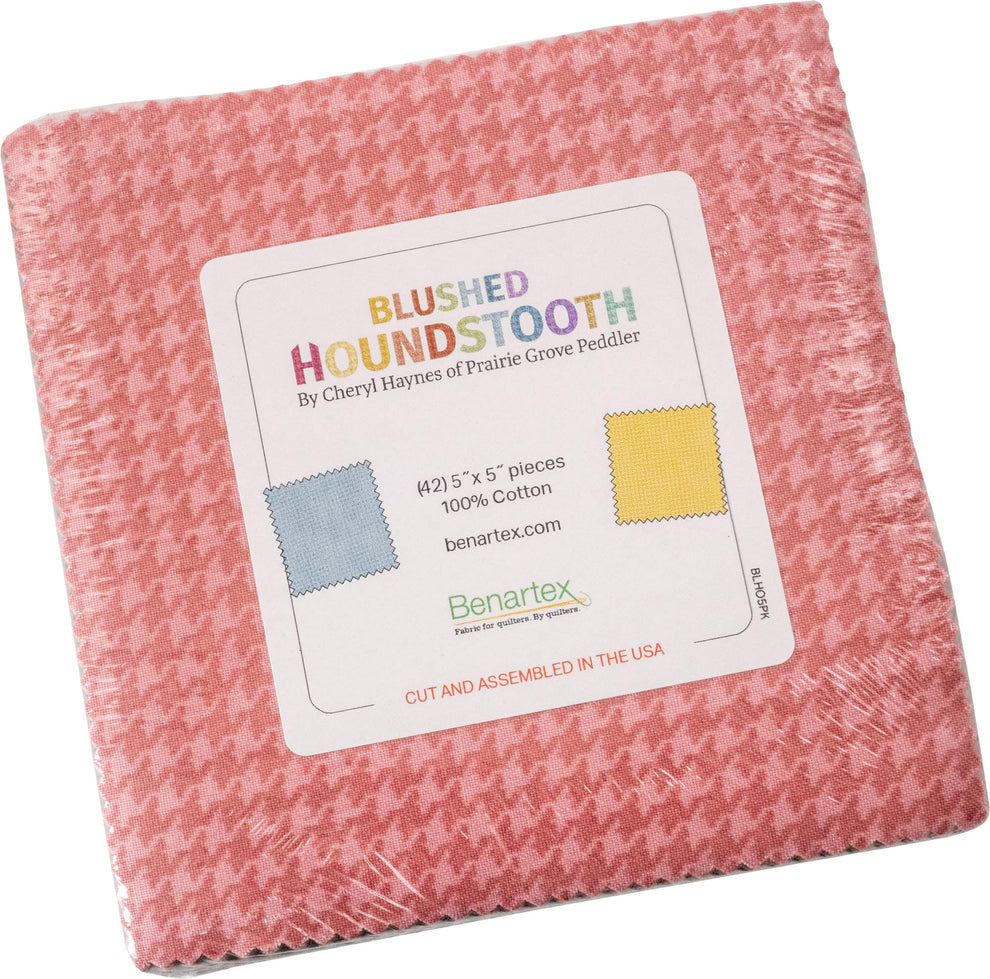 Charm Pack 5x5 Squares - Benartex Blushed Houndstooth - 40 5" Squares ...