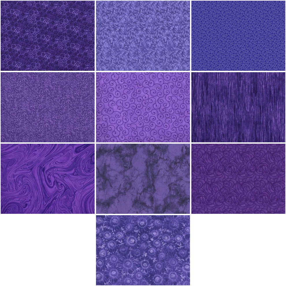 Basic Colors - Purple Half-yard Bundle - 10 Fabrics, 5 Total Yards ...