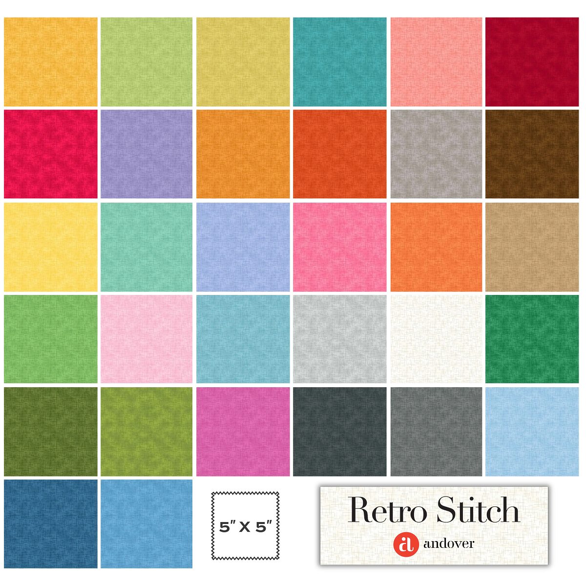 Charm Pack 5x5 Squares - Andover Retro Stitch - 40 5" Squares ...